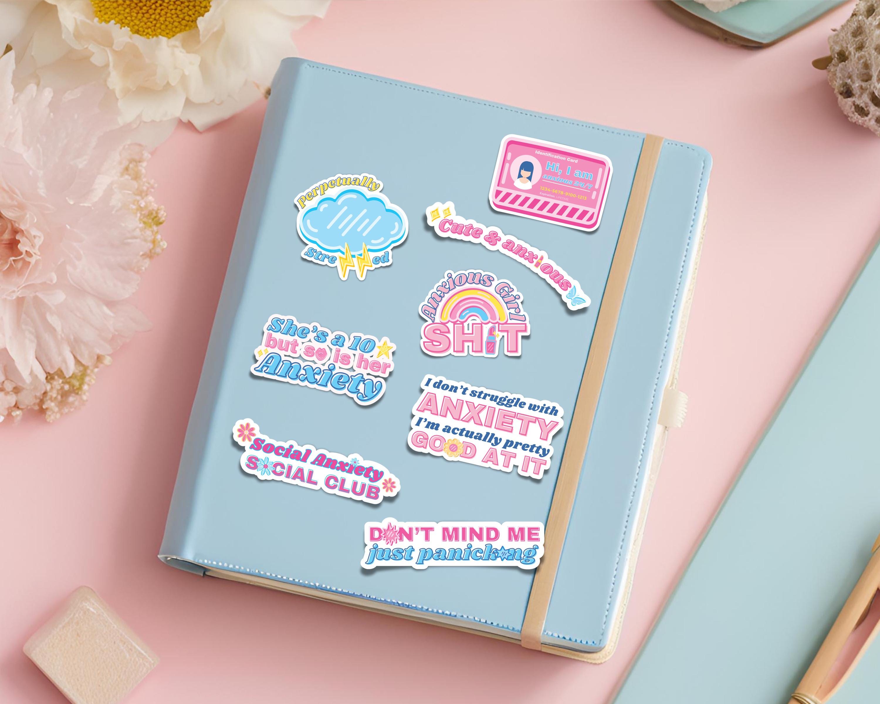 Cute Anxiety Stickers, Funny PNG Set, Printable Mental Health Quotes, T ...