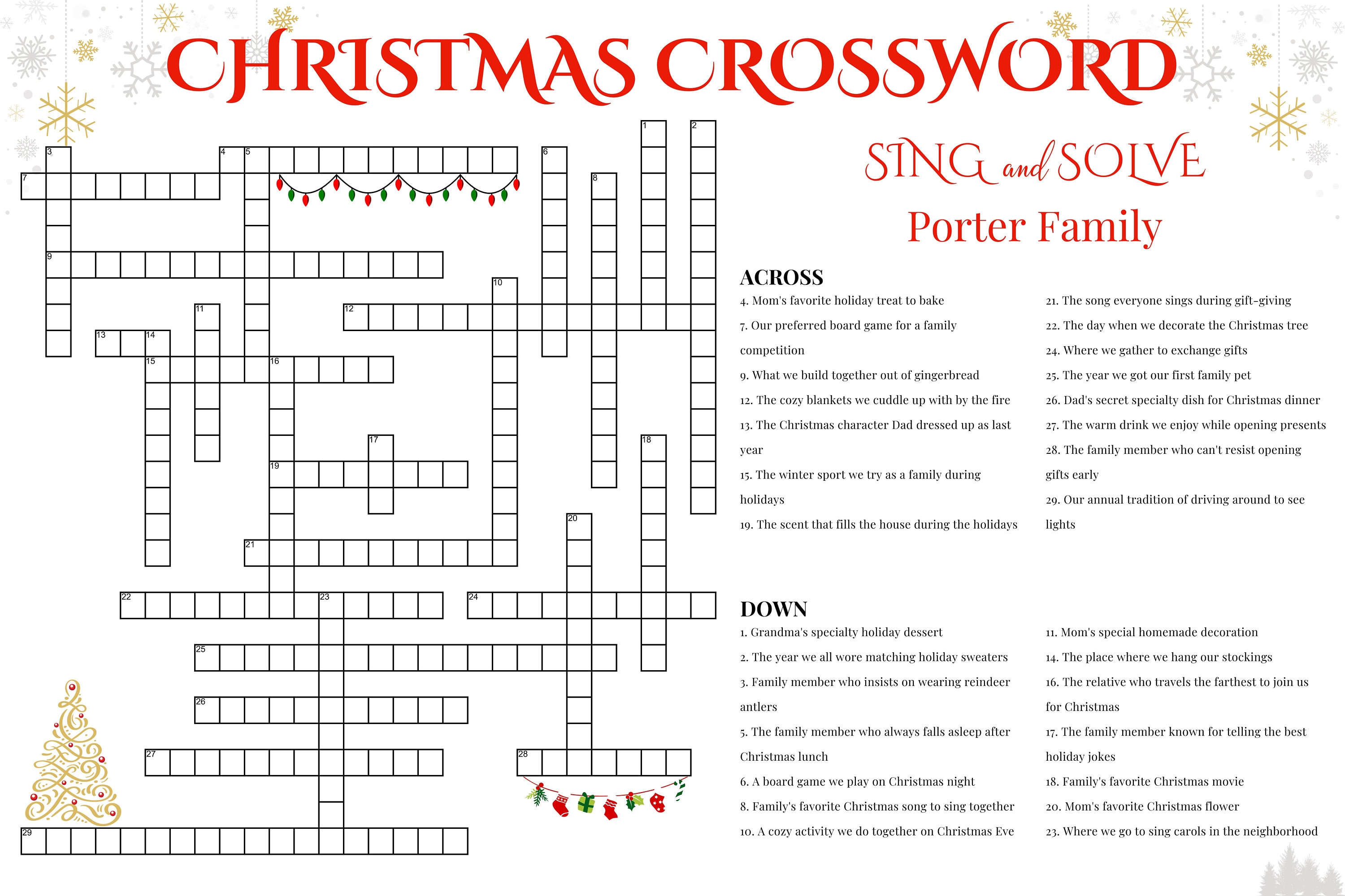 Christmas Custom Crossword Puzzle, Giant Christmas Crossword, Crossword ...