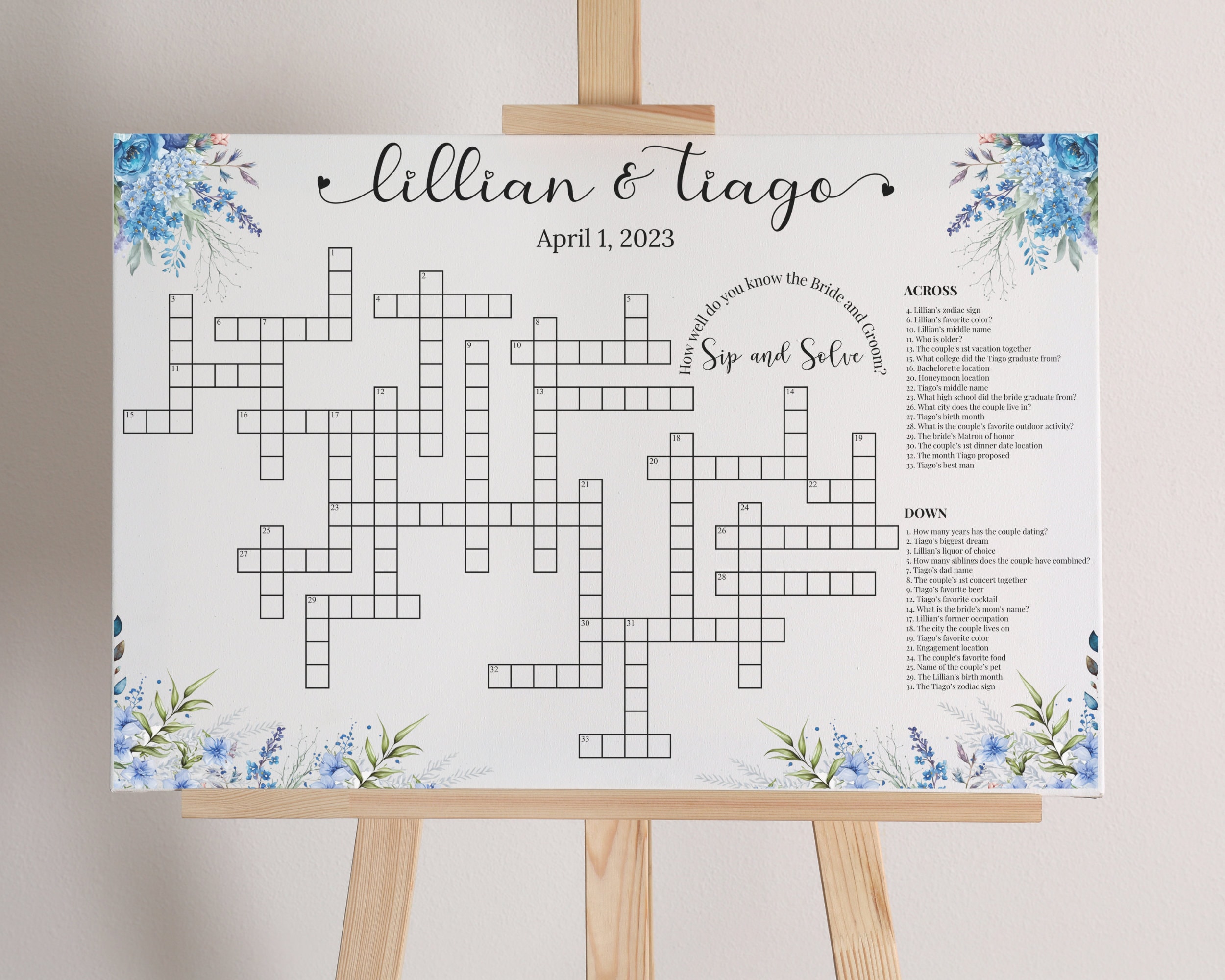 Custom Crossword Puzzle Giant Crossword Puzzle Sip & Solve - Etsy