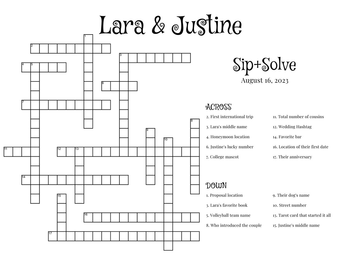 Custom Crossword Puzzle, Giant Crossword Puzzle, Sip & Solve Puzzle ...
