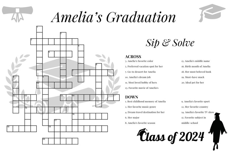 Custom Graduation Crossword Puzzle: Sip & Solve Game (digital Delivery ...