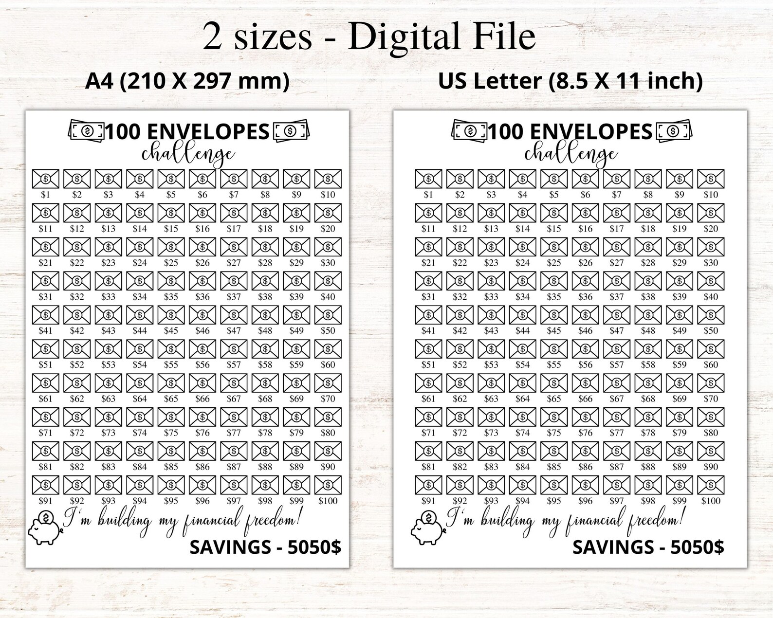 100 Envelope Challenge Printable, Goodnotes Budget Planner, Savings ...
