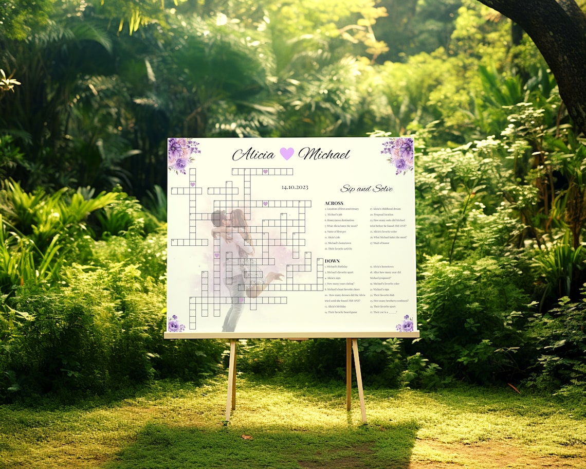 Custom Crossword Puzzle, Giant Crossword Puzzle, Sip and Solve, Wedding ...