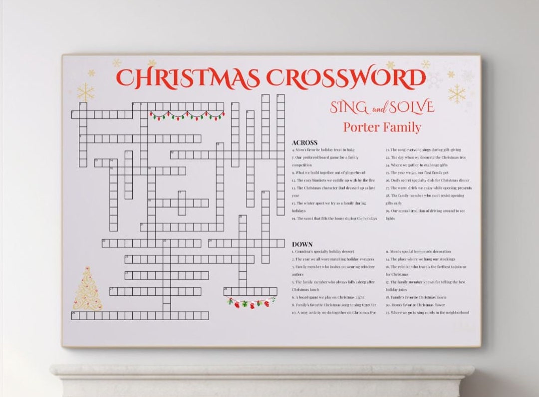 Christmas Custom Crossword Puzzle, Giant Christmas Crossword, Crossword ...