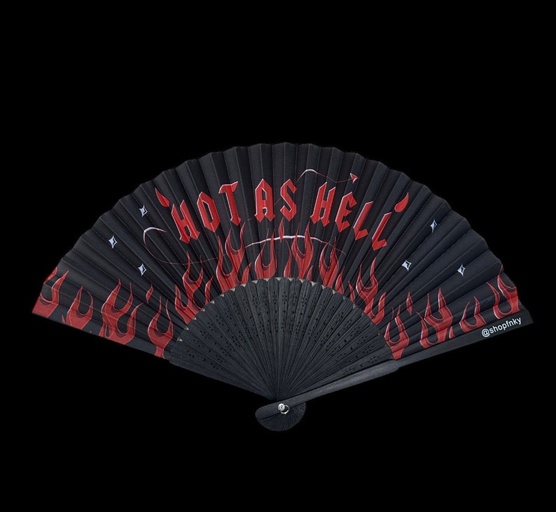 Hot as Hell Funky Fan - Red and Black Flame Text Bamboo Foldable Hand ...
