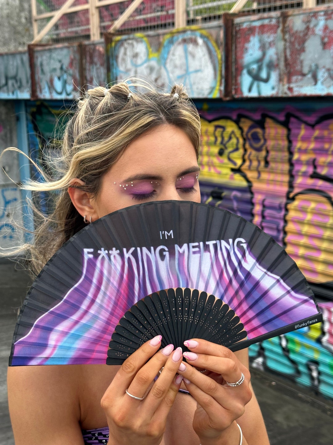 Melting Funky Fan - Purple Text Foldable Bamboo Hand Fan - Etsy