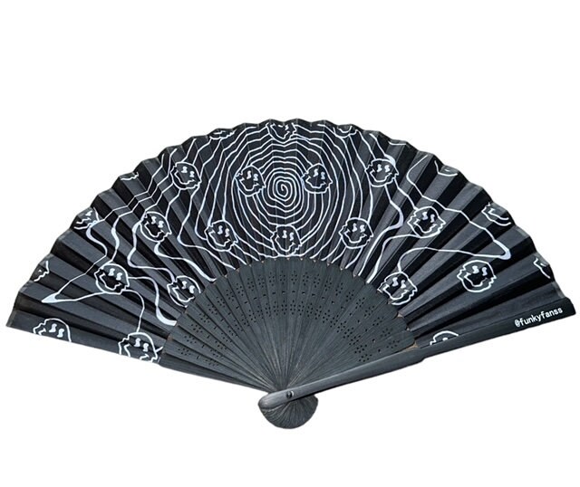 Hypnosis Funky Fan Trippy Black Smiley Face Bamboo Foldable - Etsy