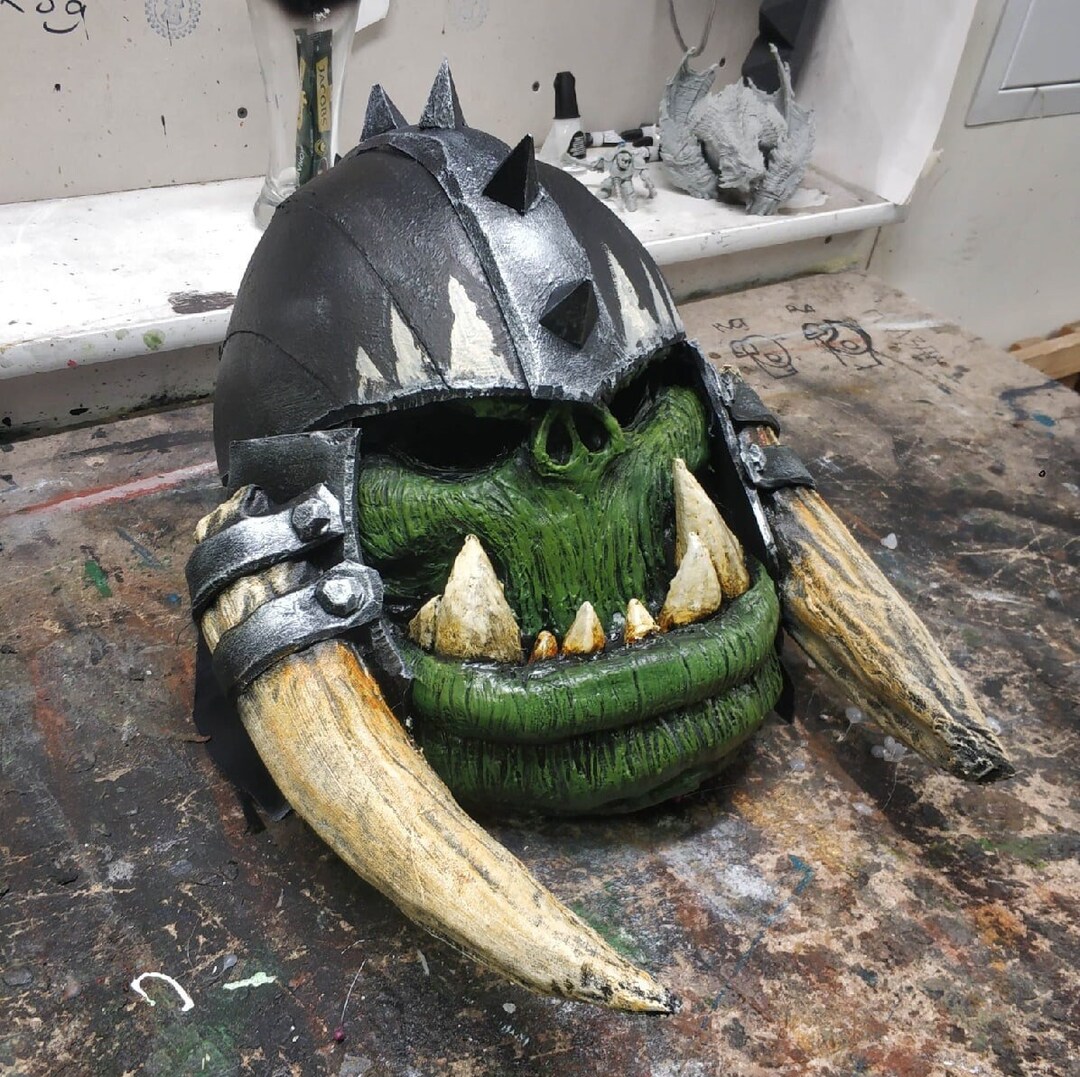 Warhammer Stormboyz Ork Mask With Horns; Movable Jaw; Fantasy Cosplay ...