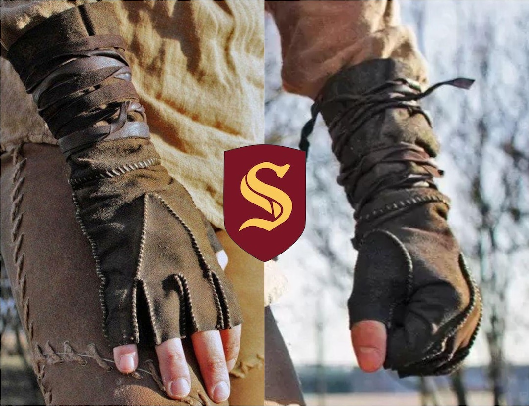 Medieval Fingerless Gloves; Handmade Gauntlets Cosplay Long Arm Cuff Gloves; Leather Medieval ...