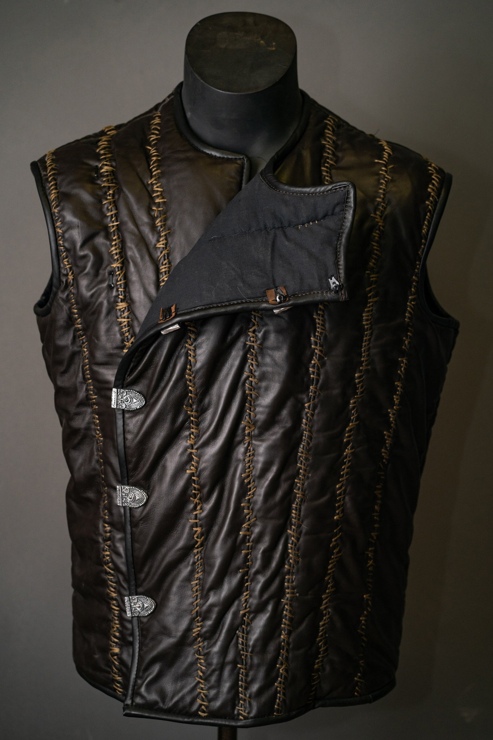 Valhalla Leather Vest assassin, Cosplay Dark Brown Leather Vest for ...