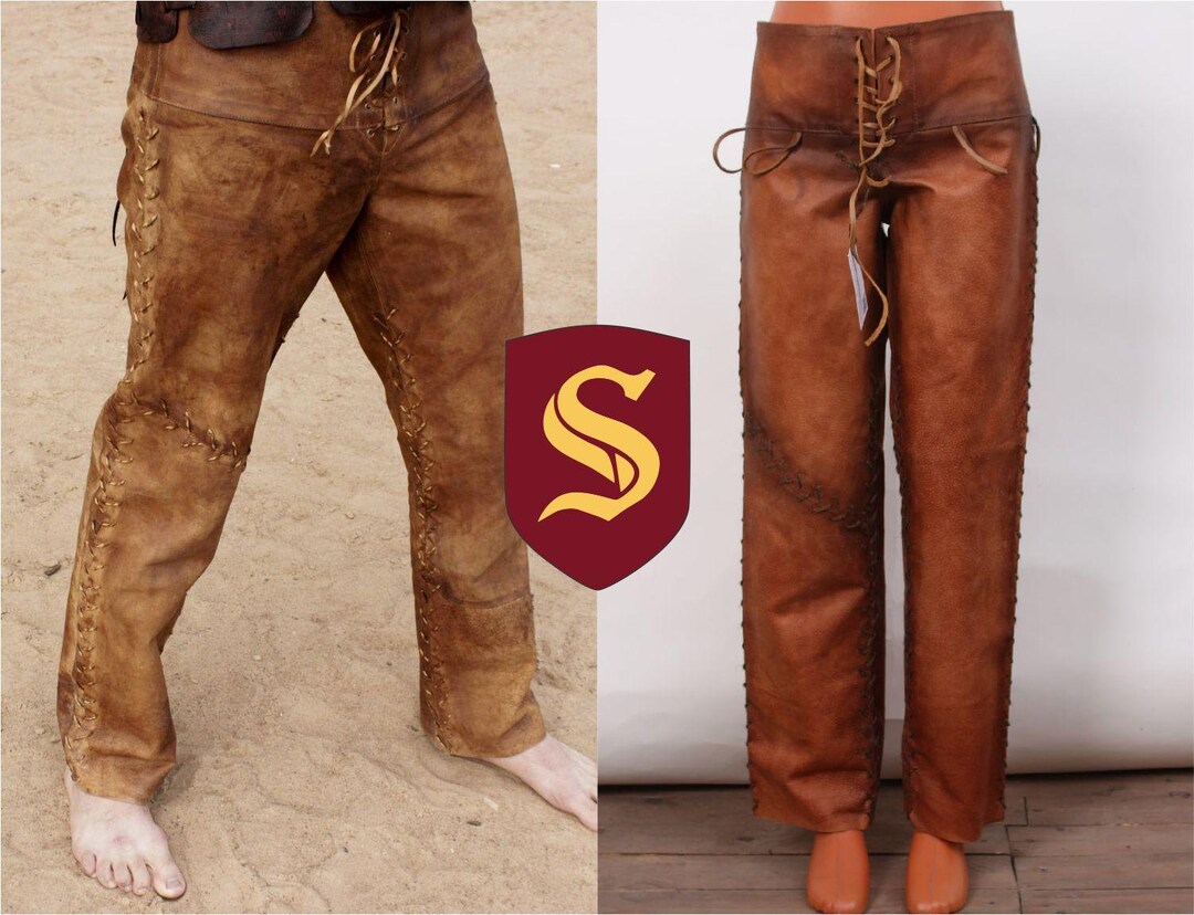 For Halloween Viking Leather Pants, Brown Leather Trousers for LARP and ...