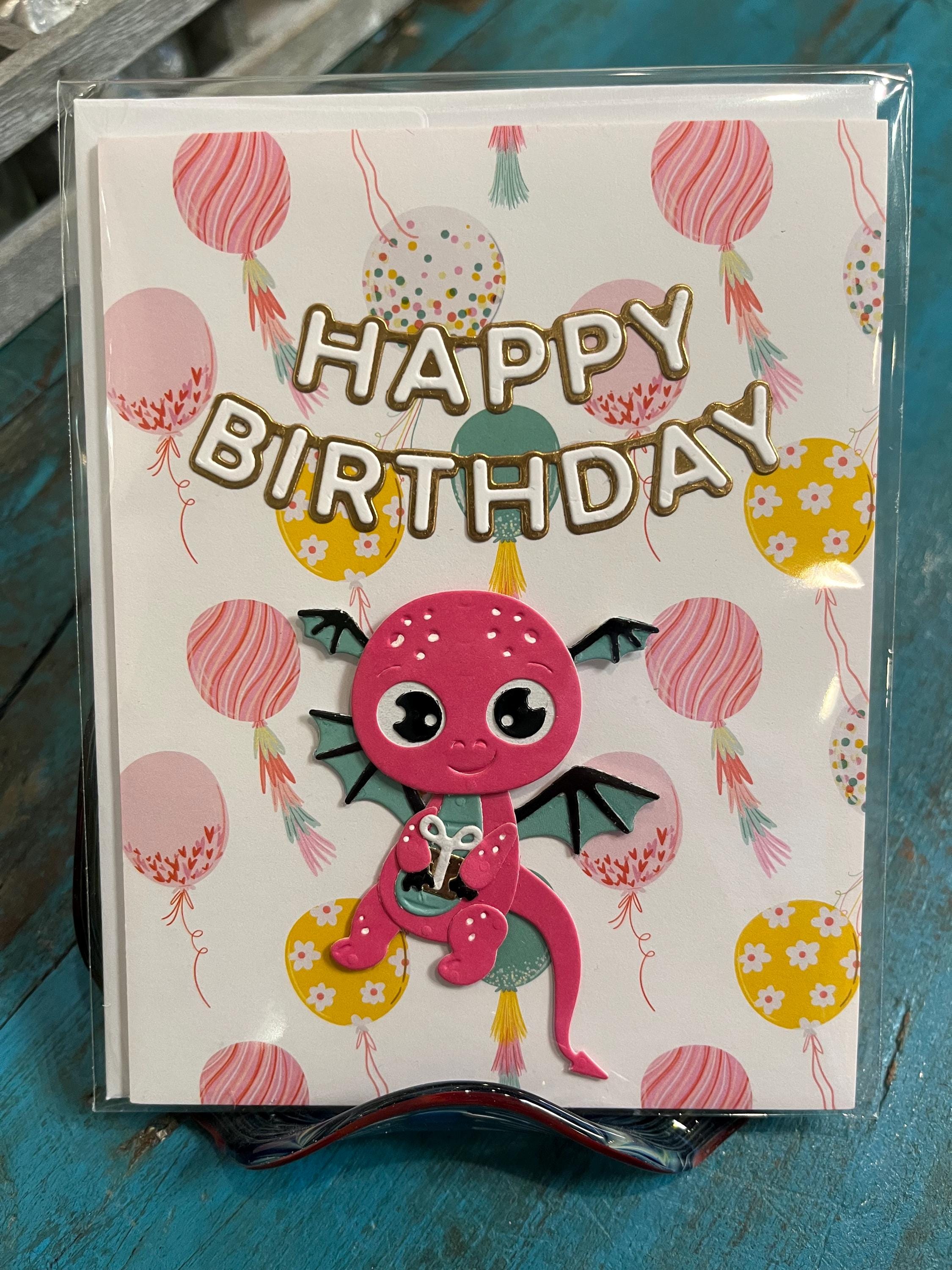 Handmade Happy Birthday Kid Card Dancing Devil Pink/teal - Etsy
