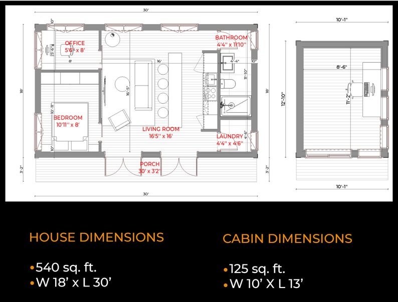 Modern Cabin House Plans 540 125 Sq.ft. Tiny House Plans - Etsy