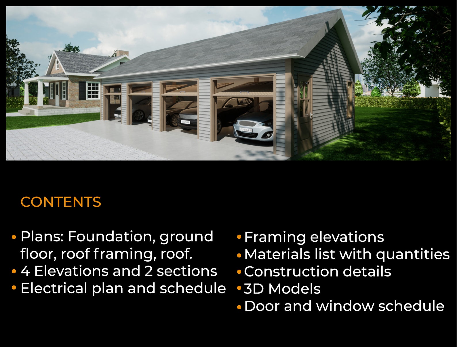 Garage Plans 41' X20' Sq.ft. | 4 Car Garage Plans | Materials List,3d ...