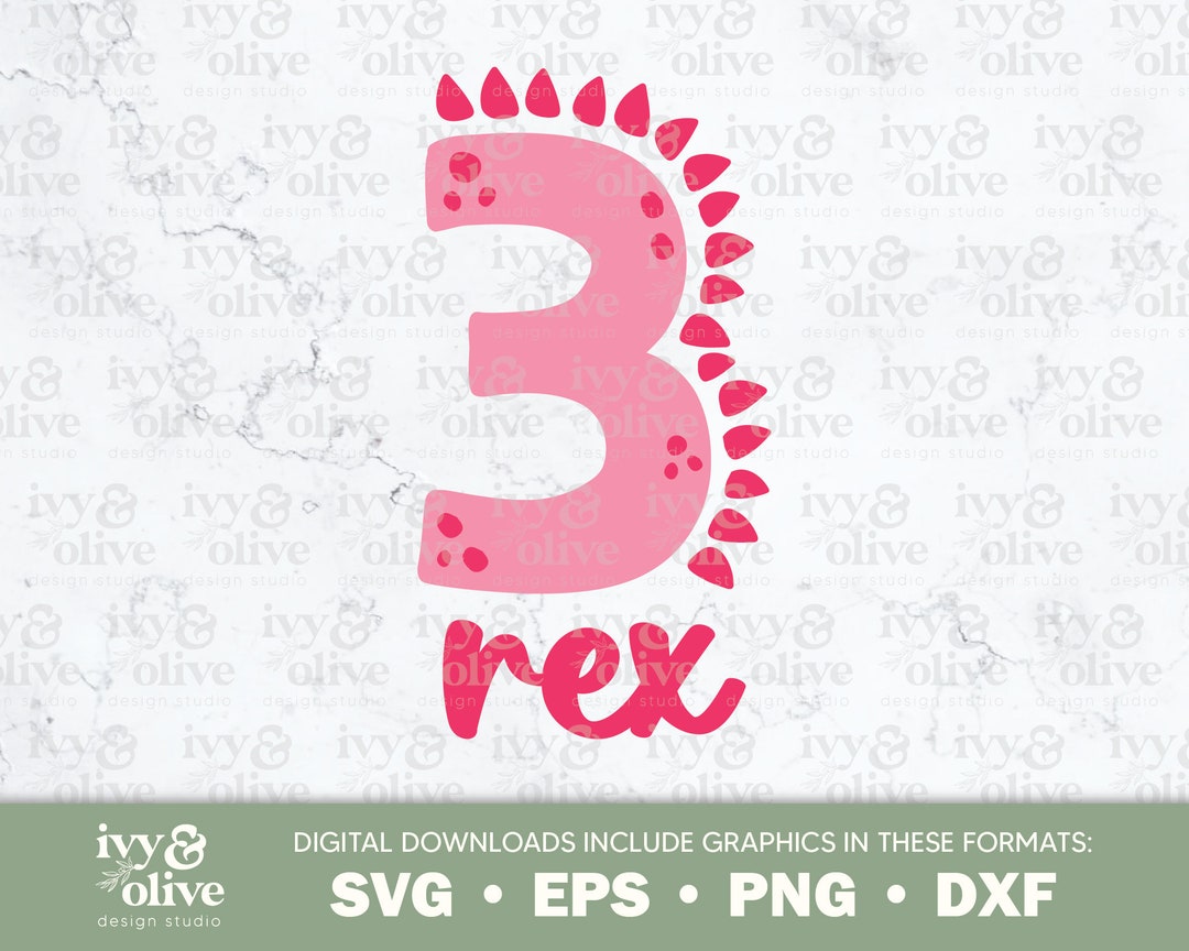 3 Rex Dinosaur Number Pink Three | 357 | Digital File Download | SVG ...