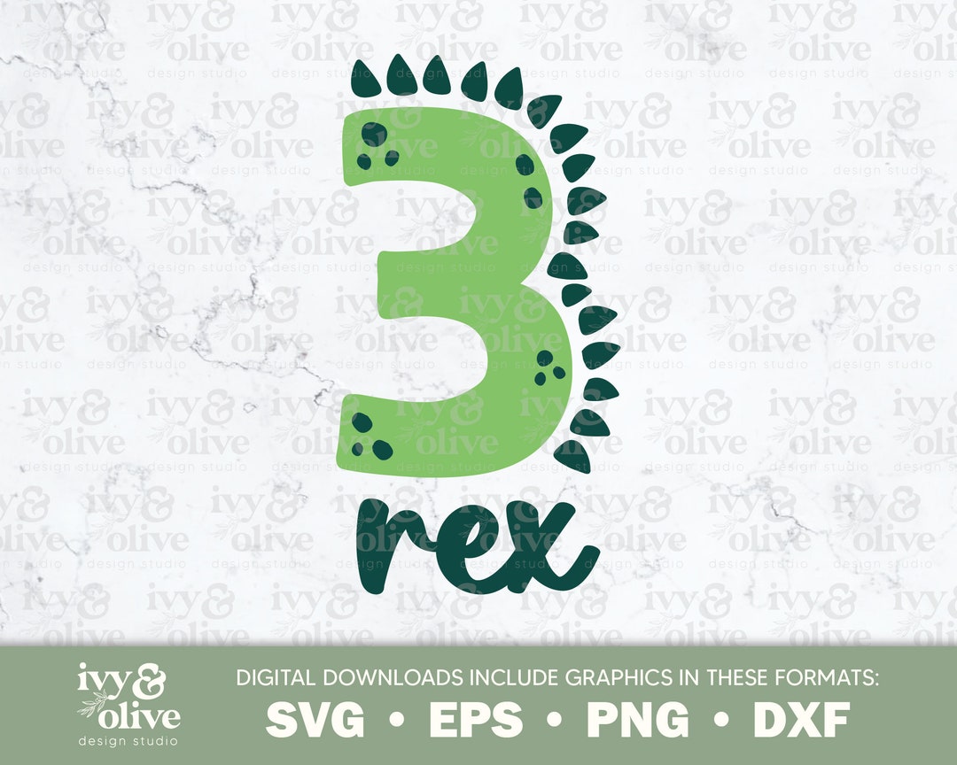 3 Rex Dinosaur Number Green Three Cursive | 356 | Digital File Download ...