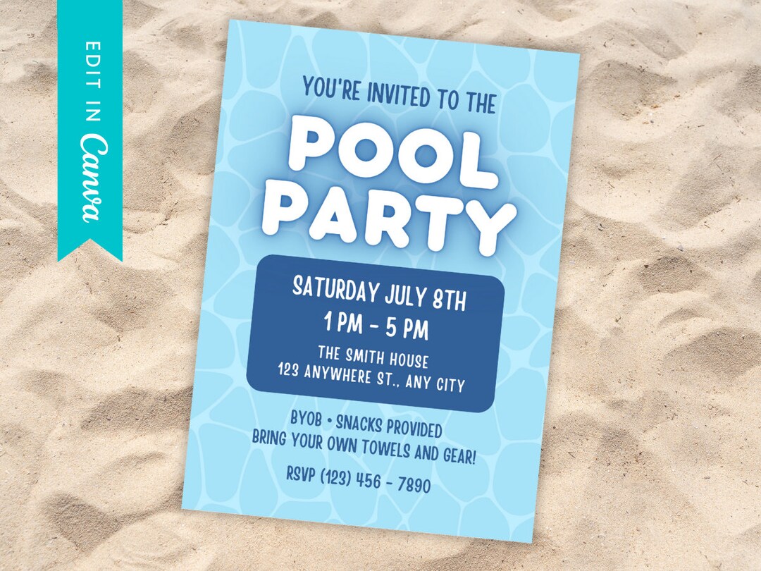 Pool Party Invitation | Summer Swim Invite | Simple Pool | Edit in ...