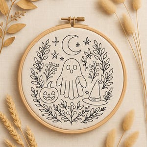 Halloween Ghost Hand Embroidery Pattern (PDF) | 3–8″ Hoop Sizes ...