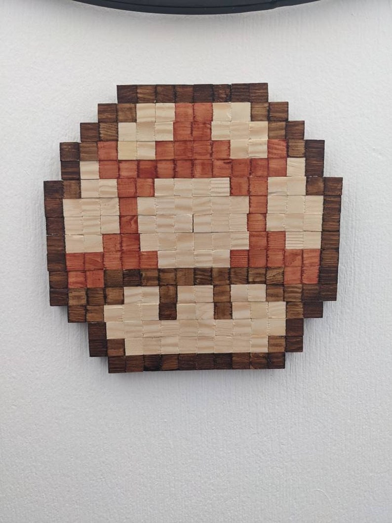 Wooden Pixel Mushroom Super Mario - Etsy