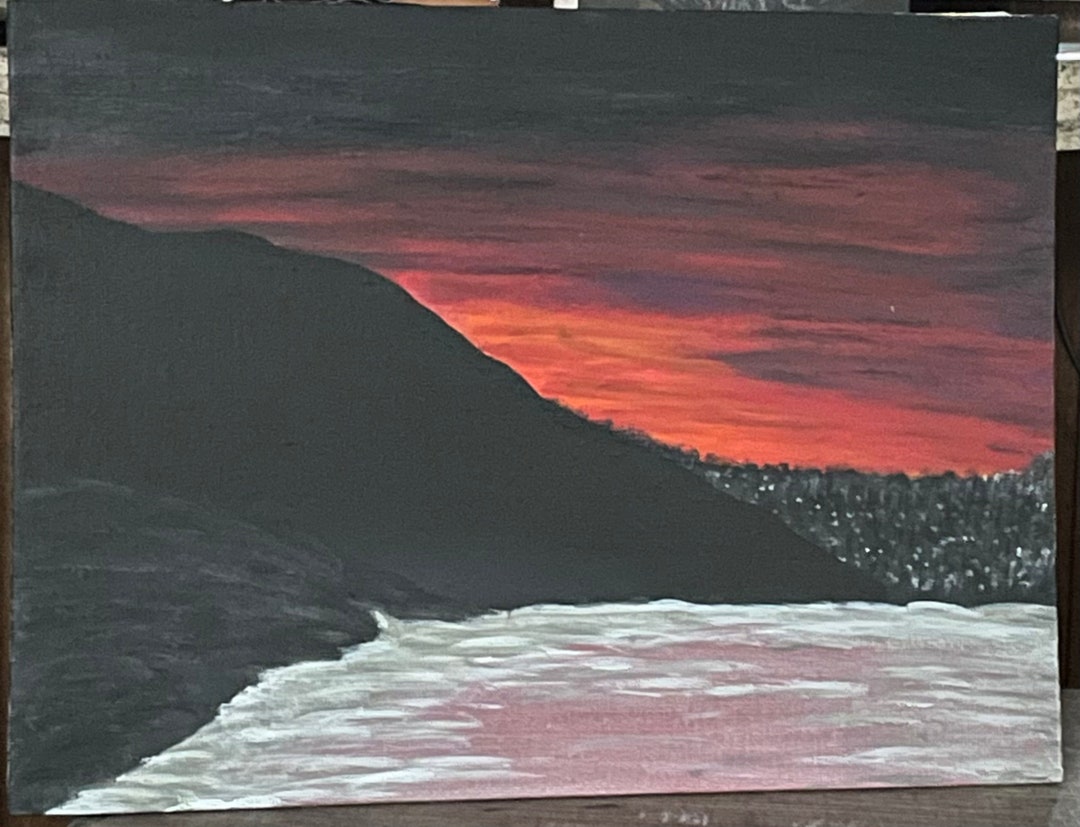 Red Sunset Painting - Etsy