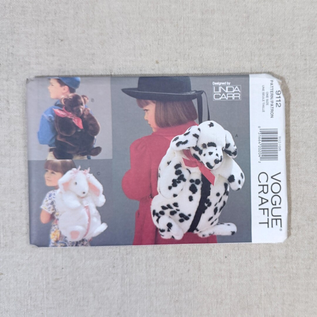 Animal Backpack Sewing Pattern Vogue 9112 Linda Carr 1994 Faux Fur ...