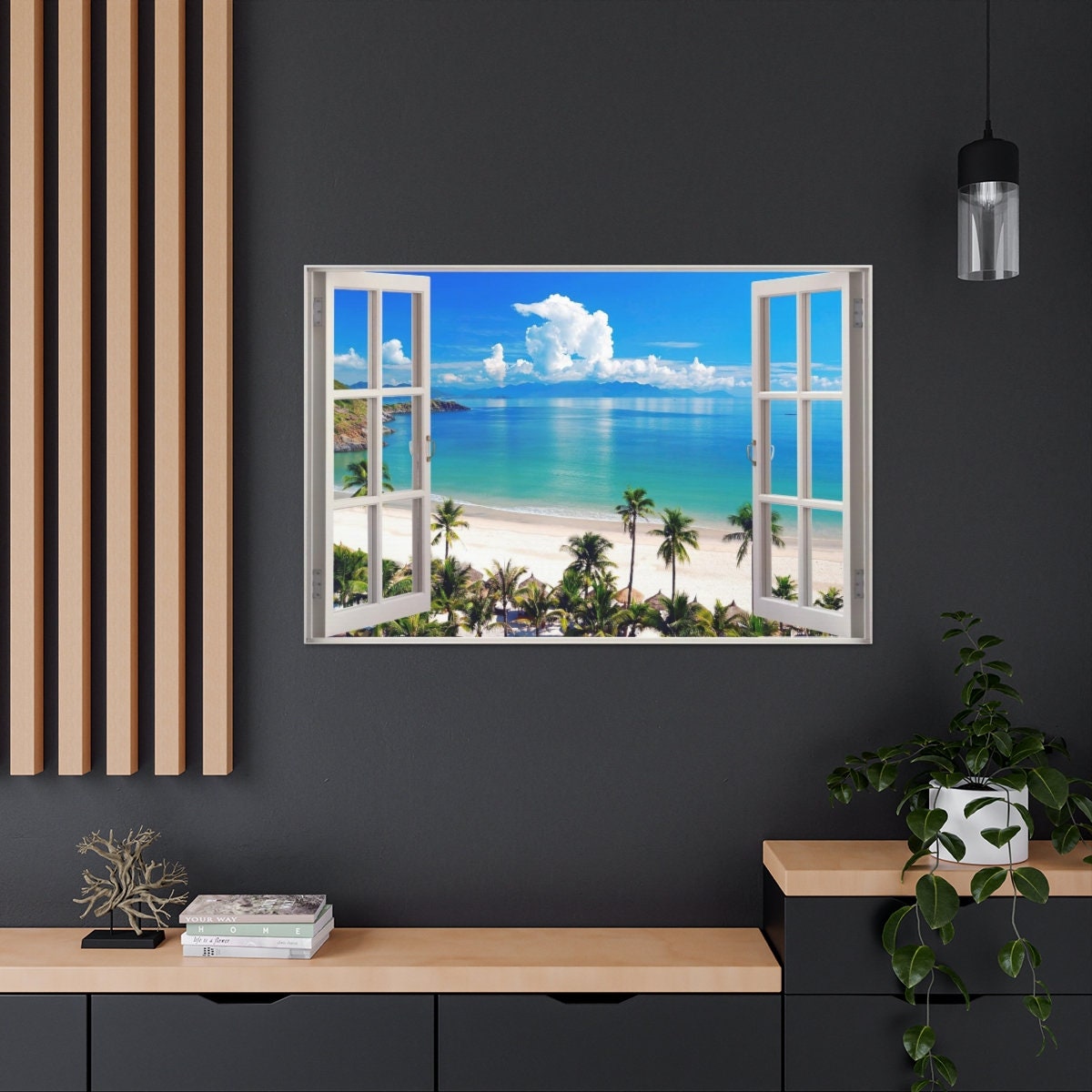 Window Beach View Canvas Wall Art Design Canvas Print Decor for Home ...