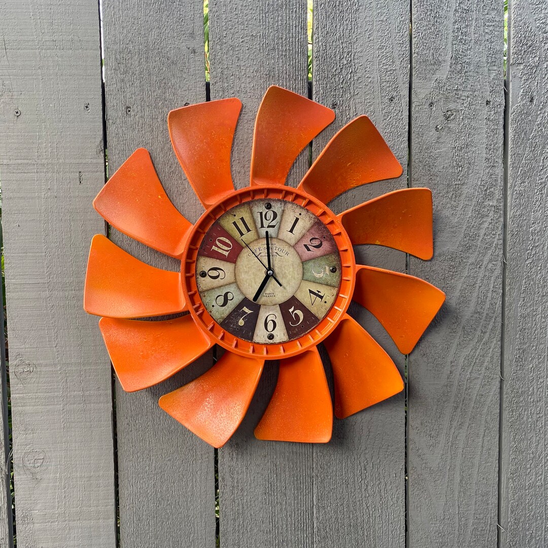 Repurposed Radiator Fan Clock, Rustic Orange Automotive Wall Art - Etsy