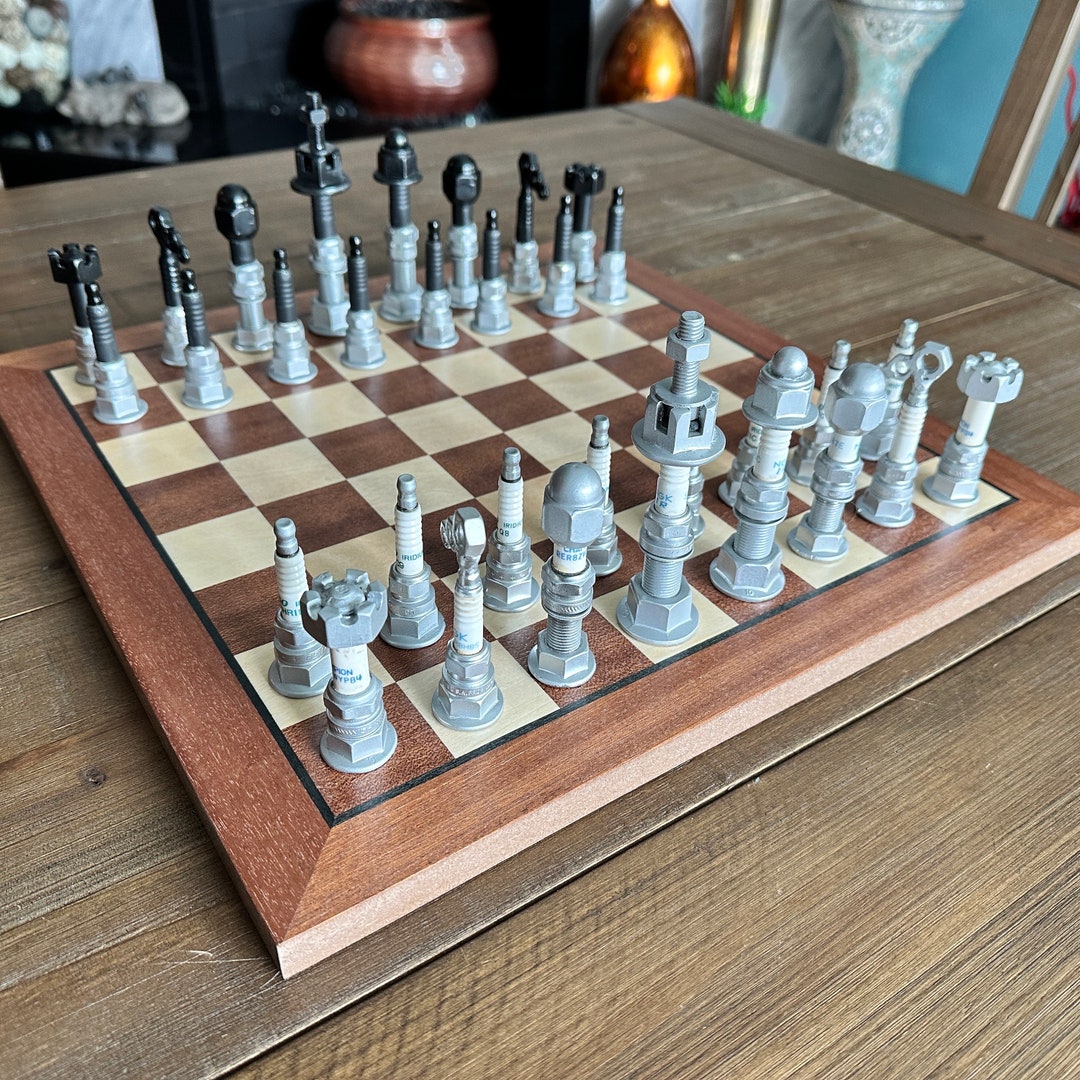 Chess Game, Handcrafted Chessmen From Spark Plugs Complete Set With ...