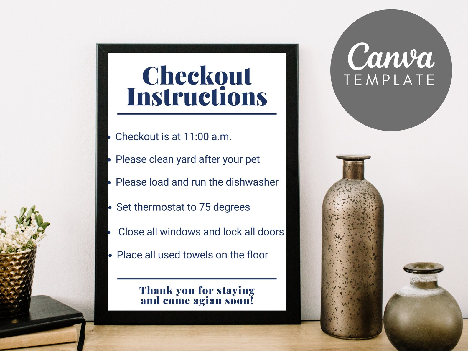 Navy Airbnb Checkout Sign Vacation Rental Printable Airbnb Template ...