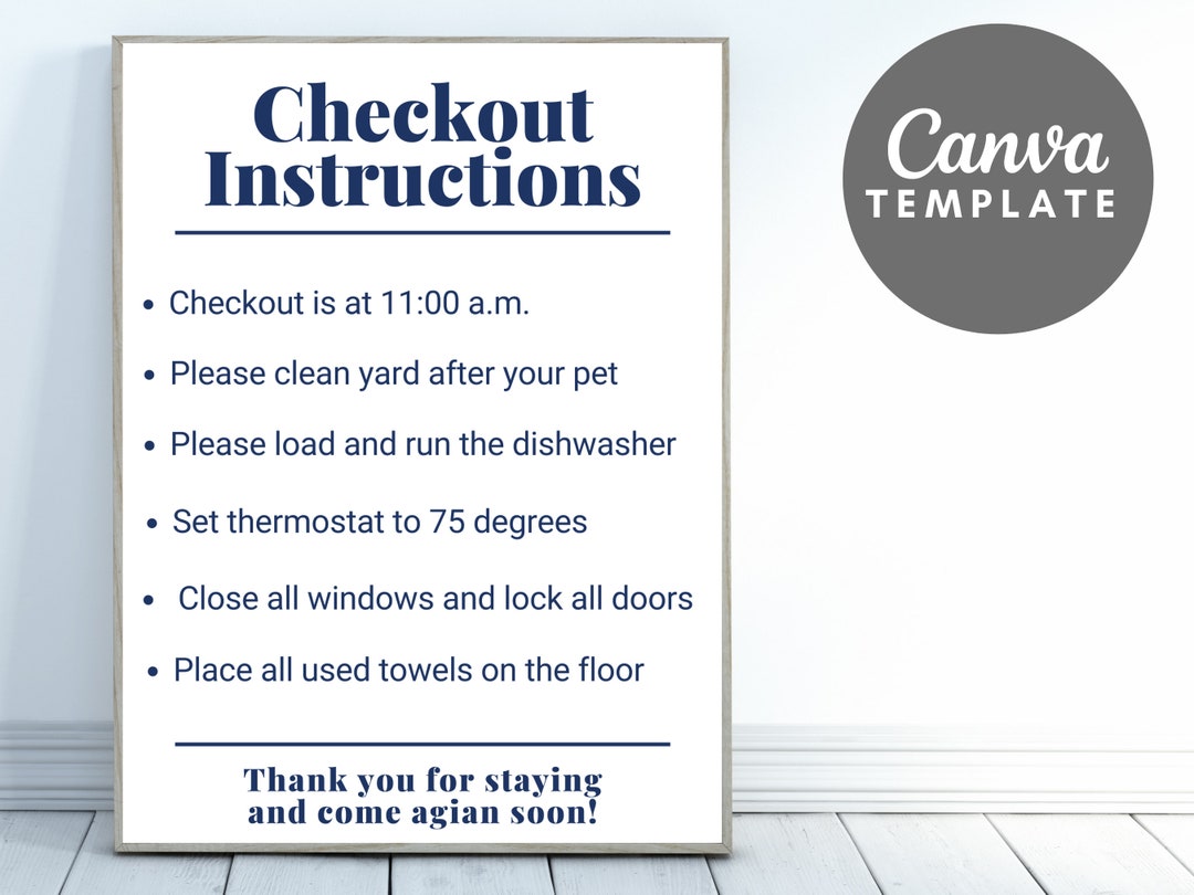 Navy Airbnb Checkout Sign Vacation Rental Printable Airbnb Template ...