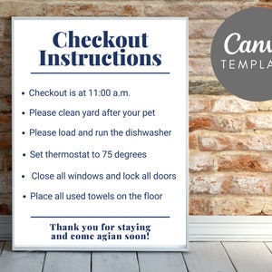 Navy Airbnb Checkout Sign Vacation Rental Printable Airbnb Template ...