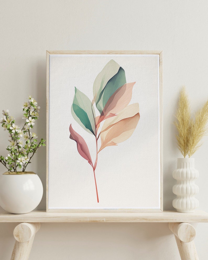 Minimalist Botanical Art Canvas, Modern Leaf Illustration, Abstract ...