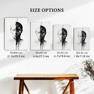 Abstract Face Art Monochrome Portrait, Split Face Canvas Minimalist Art ...