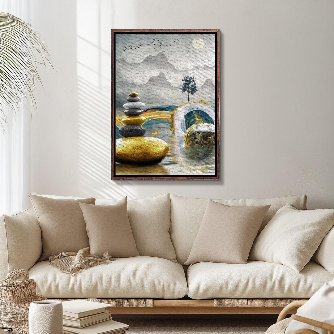 Abstract Balance With Golden Details Canvas Painting, Modern Canvas ...
