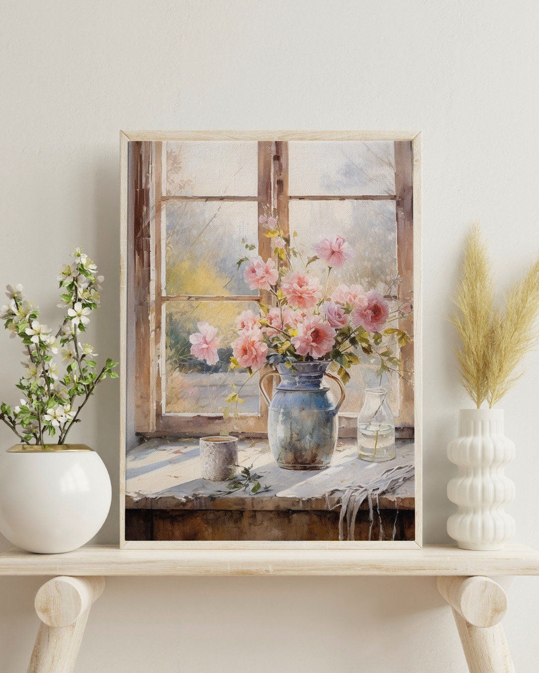 Floral Still Life Art, Vintage Flower Painting, Window View Art Print ...