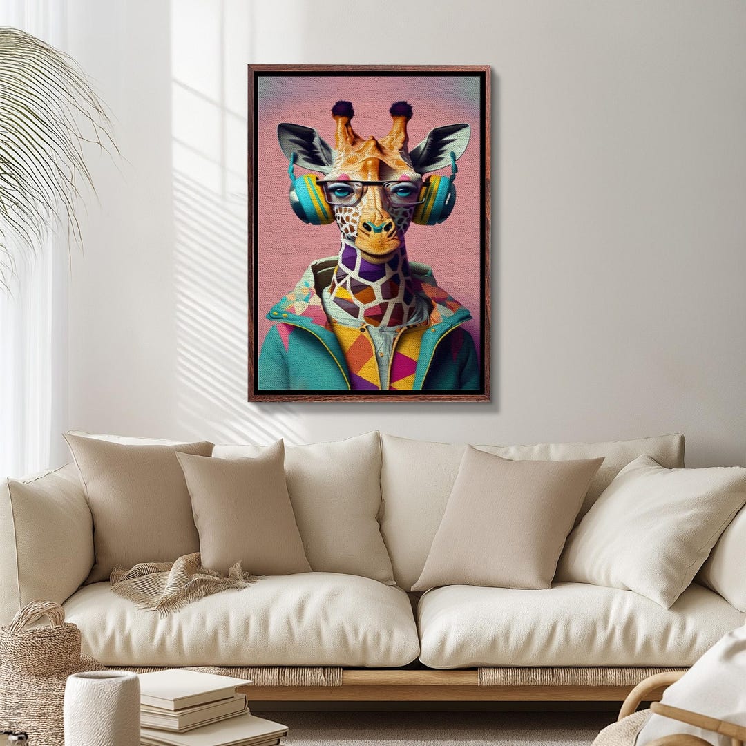 Cute Giraffe Painting, Large Wall Art, Animal Canvas Wall Art, Framed ...