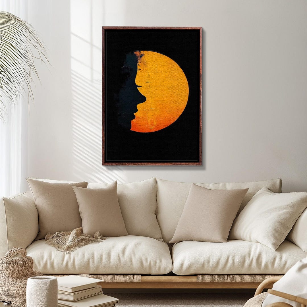 Sun and Woman Silhouette Canvas Painting, İllustration Canvas Print ...