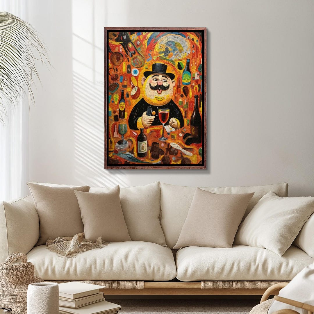Fat Man Drinking Painting, İllustration Modern Wall Decor, İllustration ...