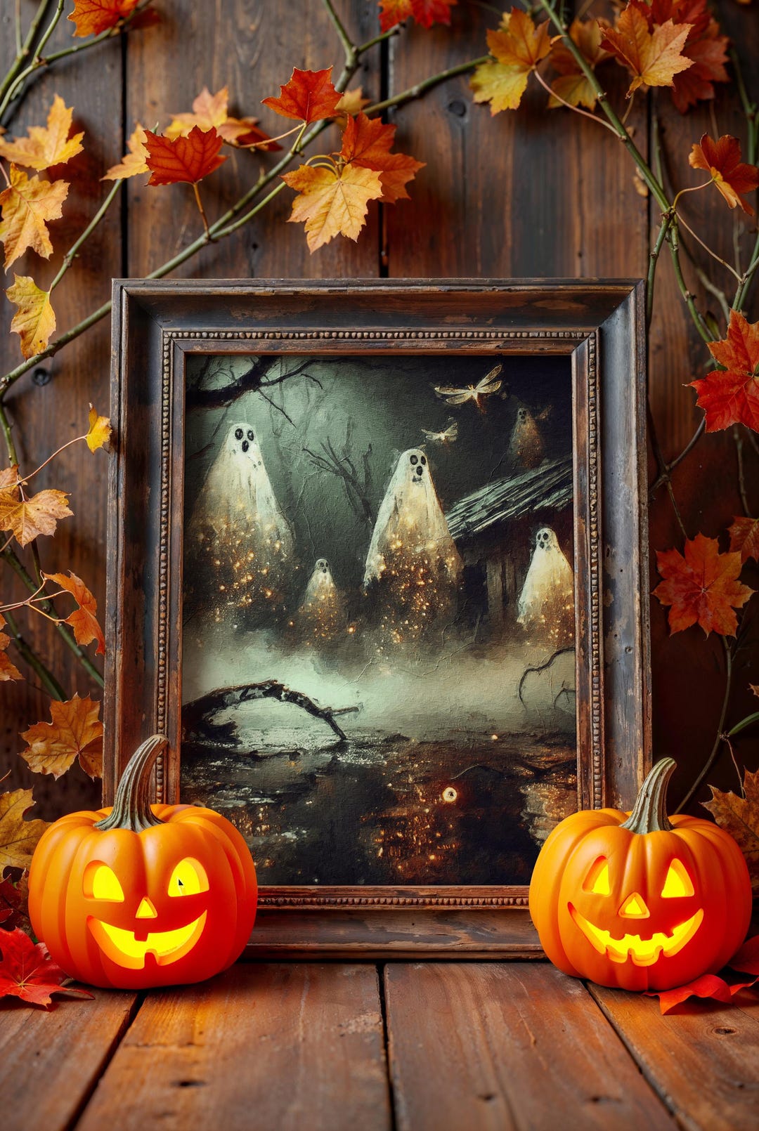 Magical Ghosts in Enchanted Forest - Sparkling Halloween Digital Canvas ...