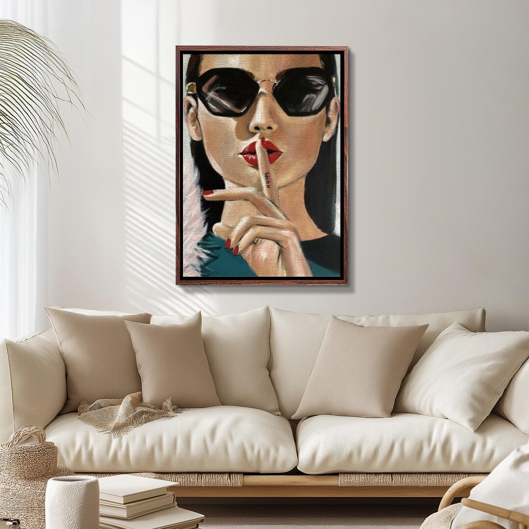 Beautiful Woman Shushing Painting, Housewarming Gifts, Large Wall Art ...