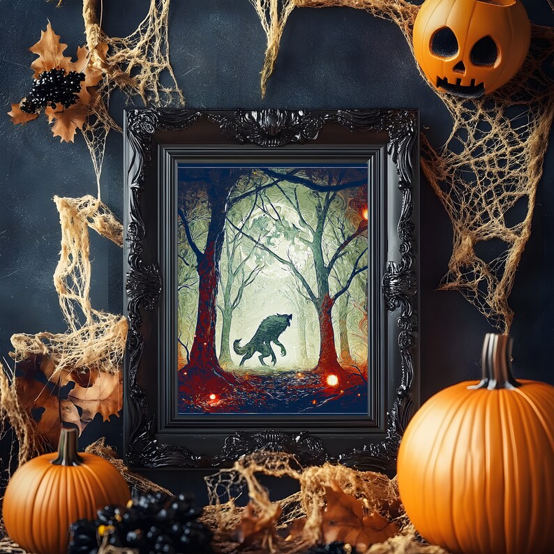 Printable Werewolf Canvas Print, Digital Werewolf Halloween Print ...