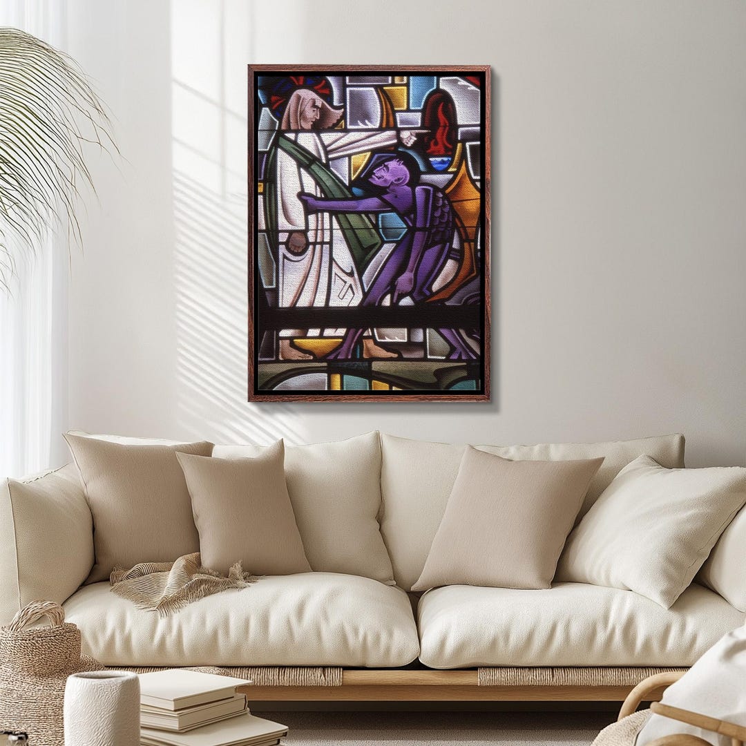 Devil Deceiving Jesus Painting, Framed Canvas Wall Art, Housewarming ...