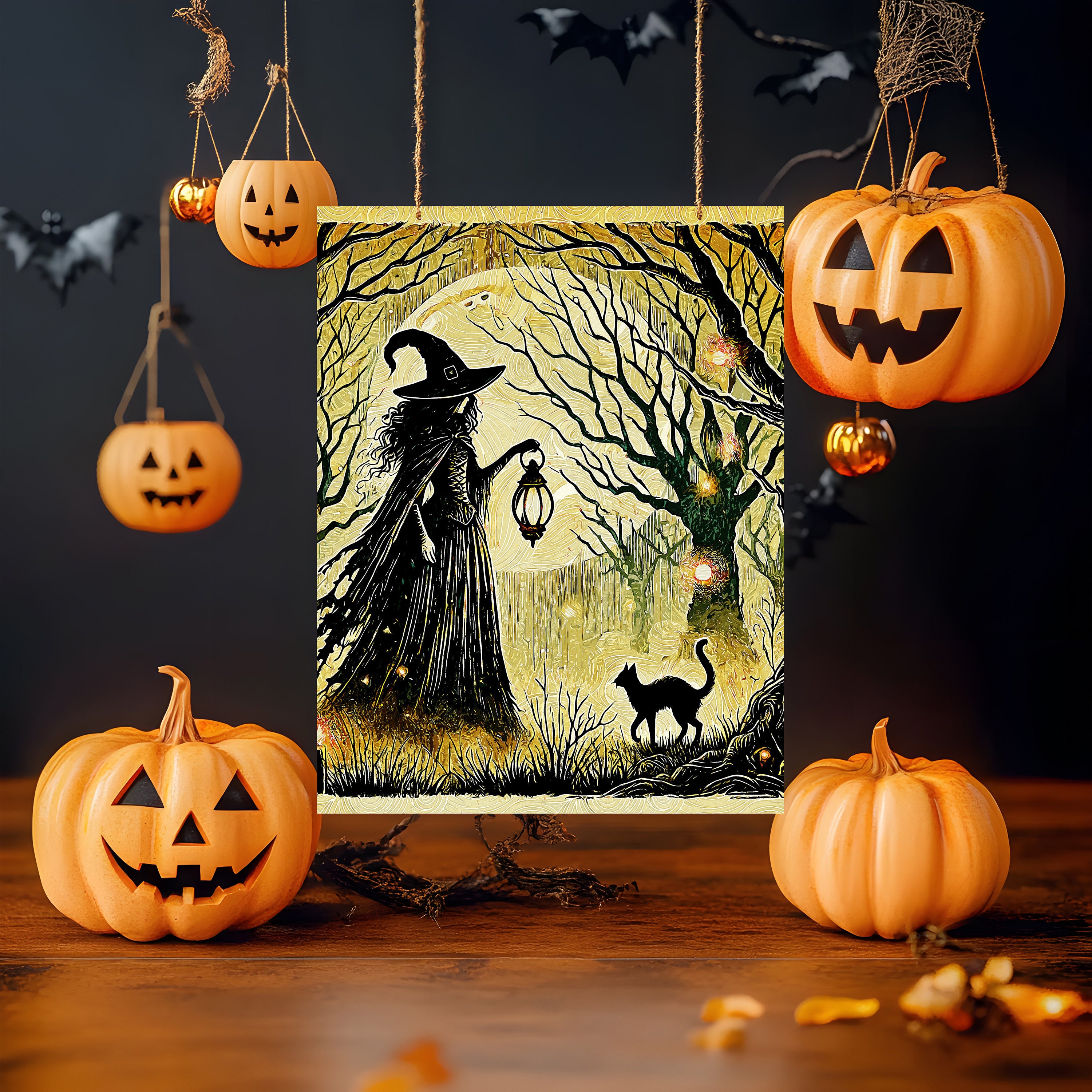 Digital Halloween Witch Wall Art, Printable Creepy Halloween Canvas Art ...