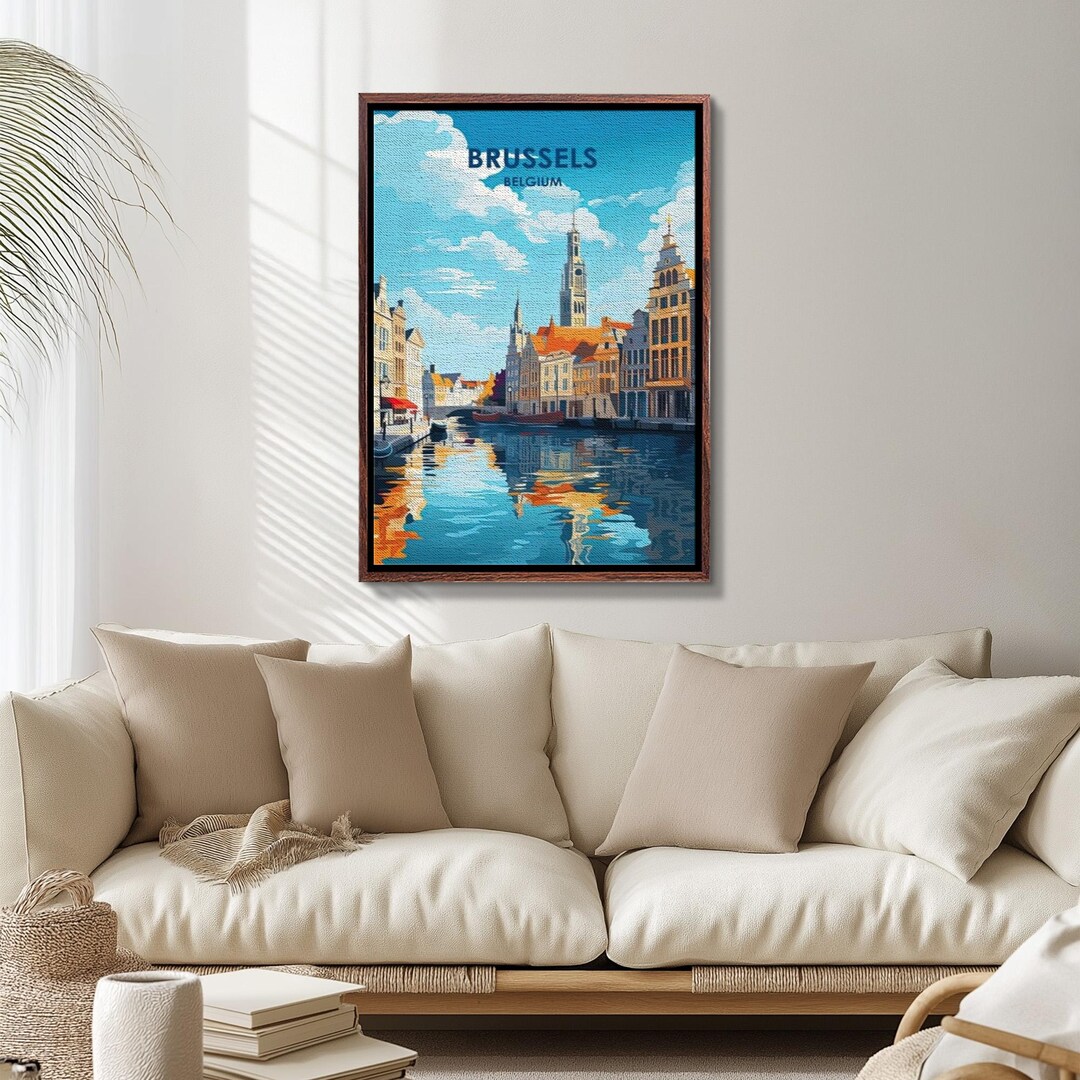 Brussels, Belgium Painting, Housewarming Gift Framed Canvas Wall Art ...