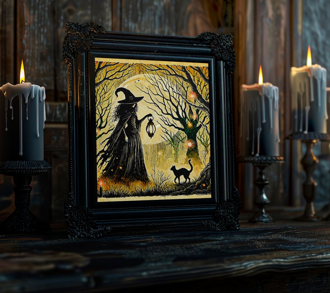 Digital Halloween Witch Wall Art, Printable Creepy Halloween Canvas Art ...