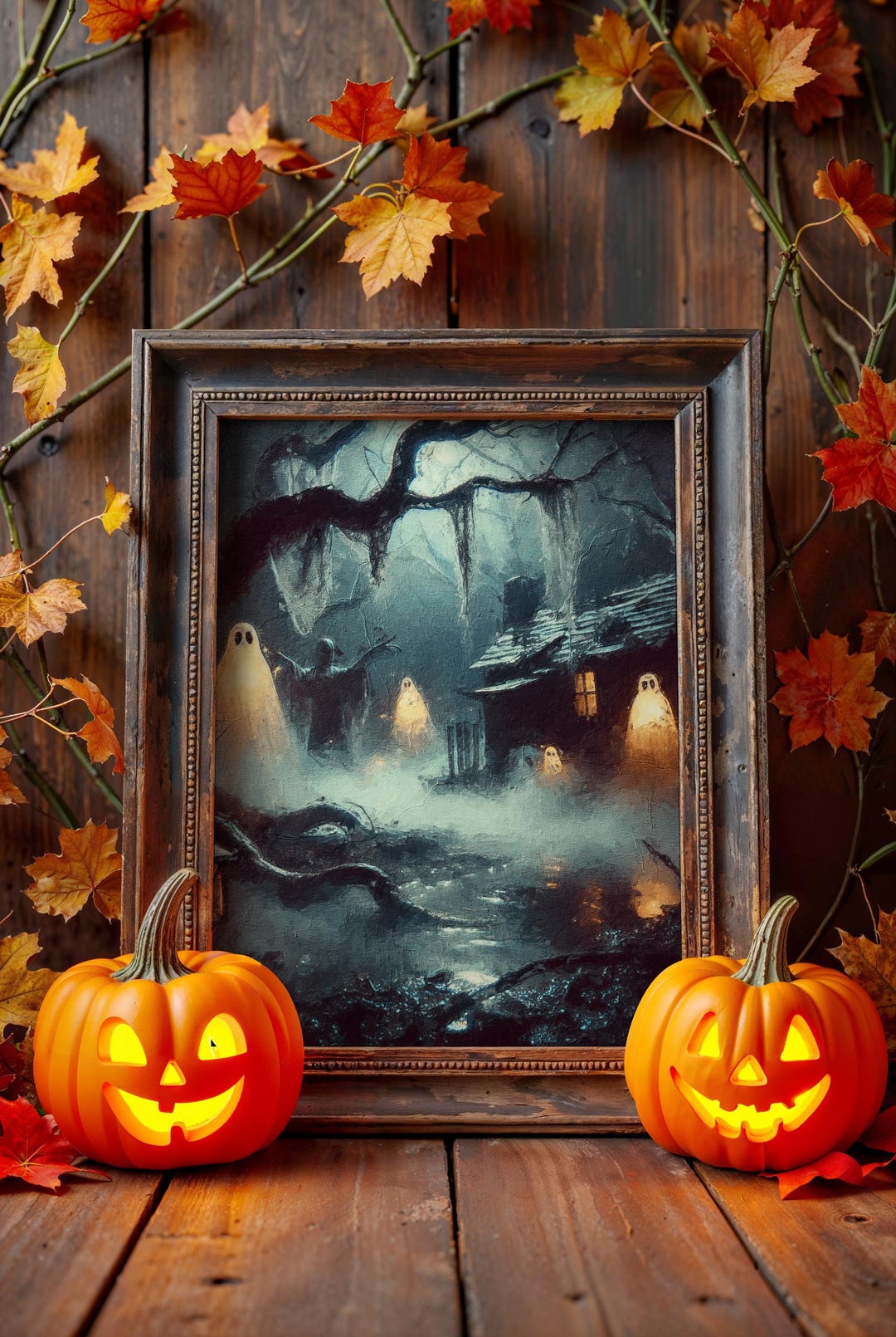 Haunted Ghosts in Mysterious Swamp, Spooky Halloween Digital Canvas Art ...
