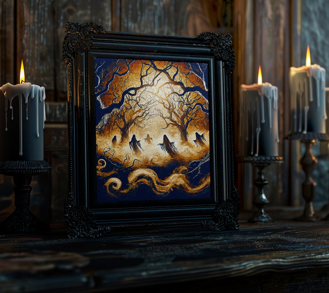 Digital Ghostly Figure Print, Printable Eerie Tree Landscape Art ...