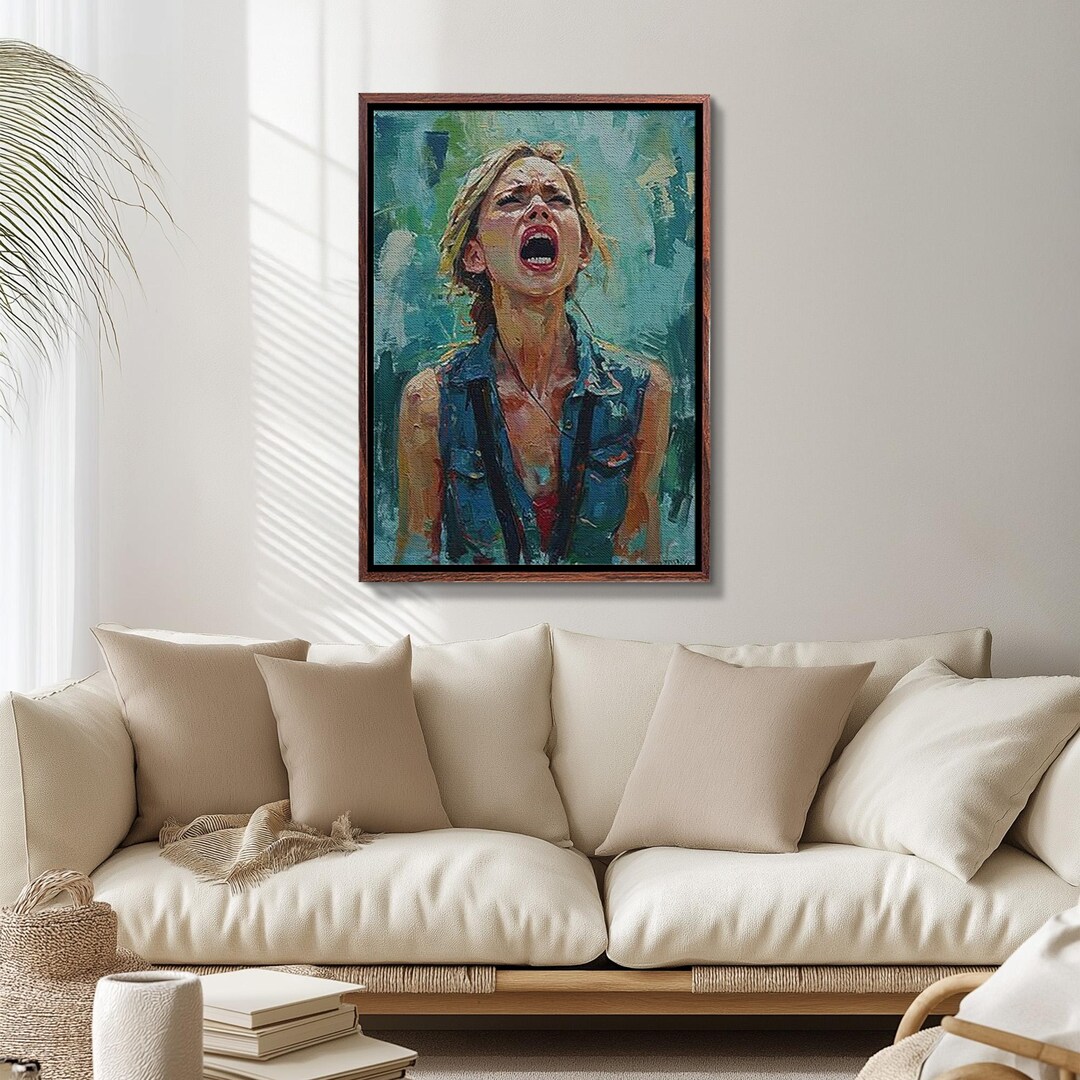 Screaming Woman Painting, Framed Portrait Canvas Wall Decor, Modern ...