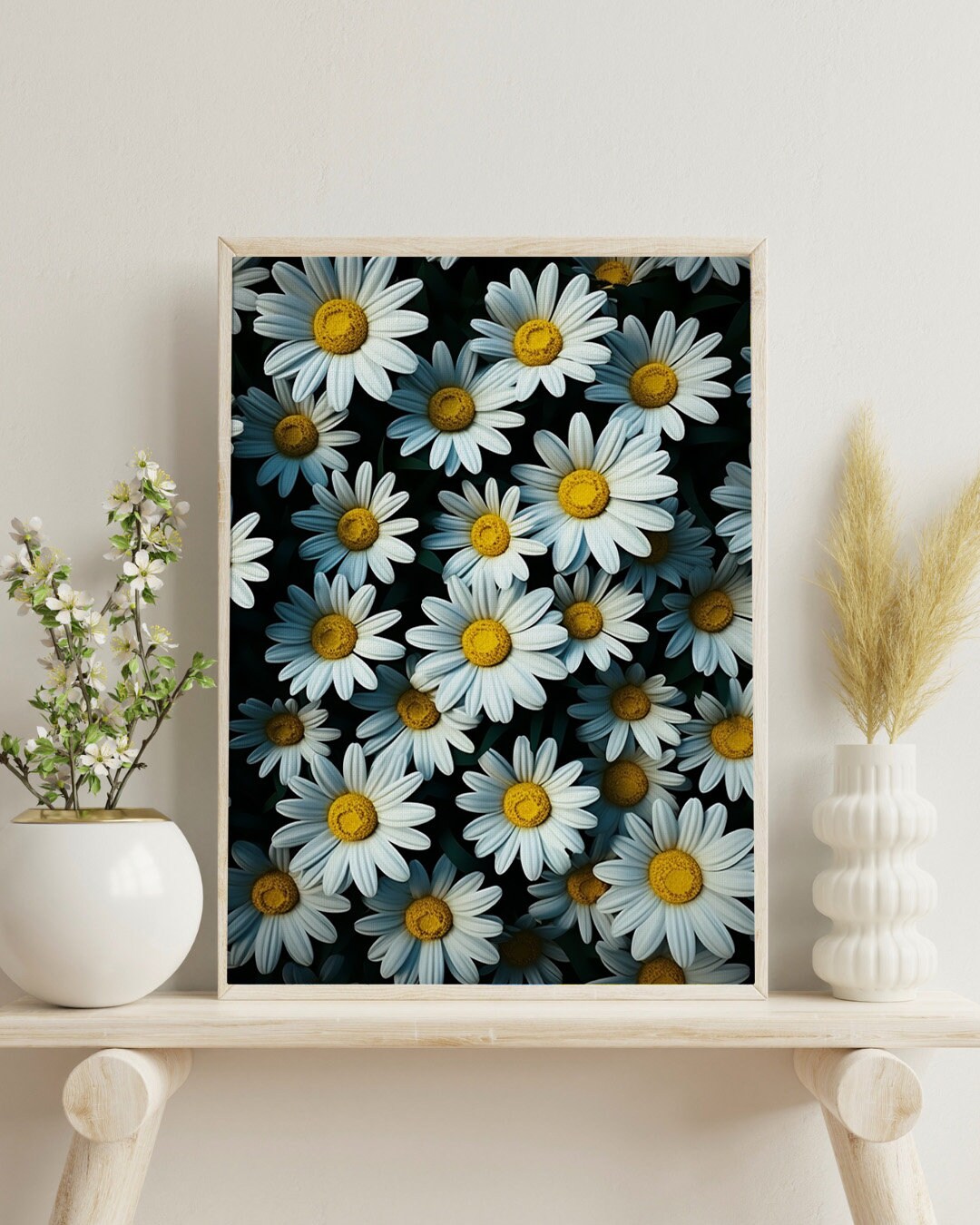 Daisy Canvas Floral Art, Flower Wall Art, Daisy Painting, Botanical ...