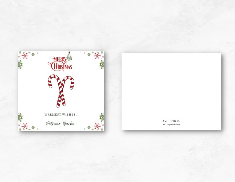 Personalized Christmas Card, Custom Christmas Notecard, Candy Cane ...